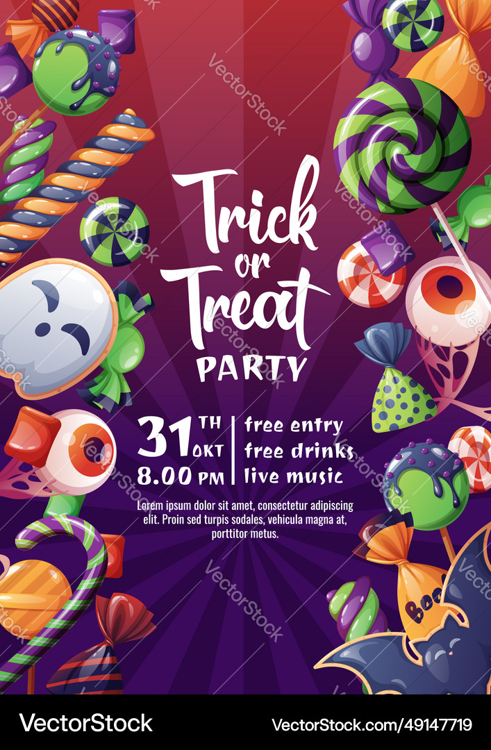 Flyer template with cauldron of sweets halloween Vector Image