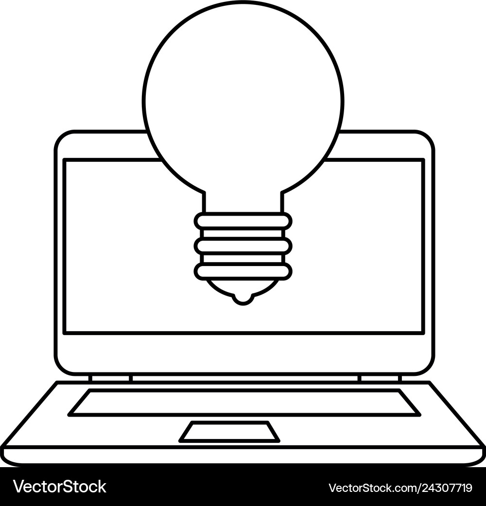 Laptop with bulb light Royalty Free Vector Image