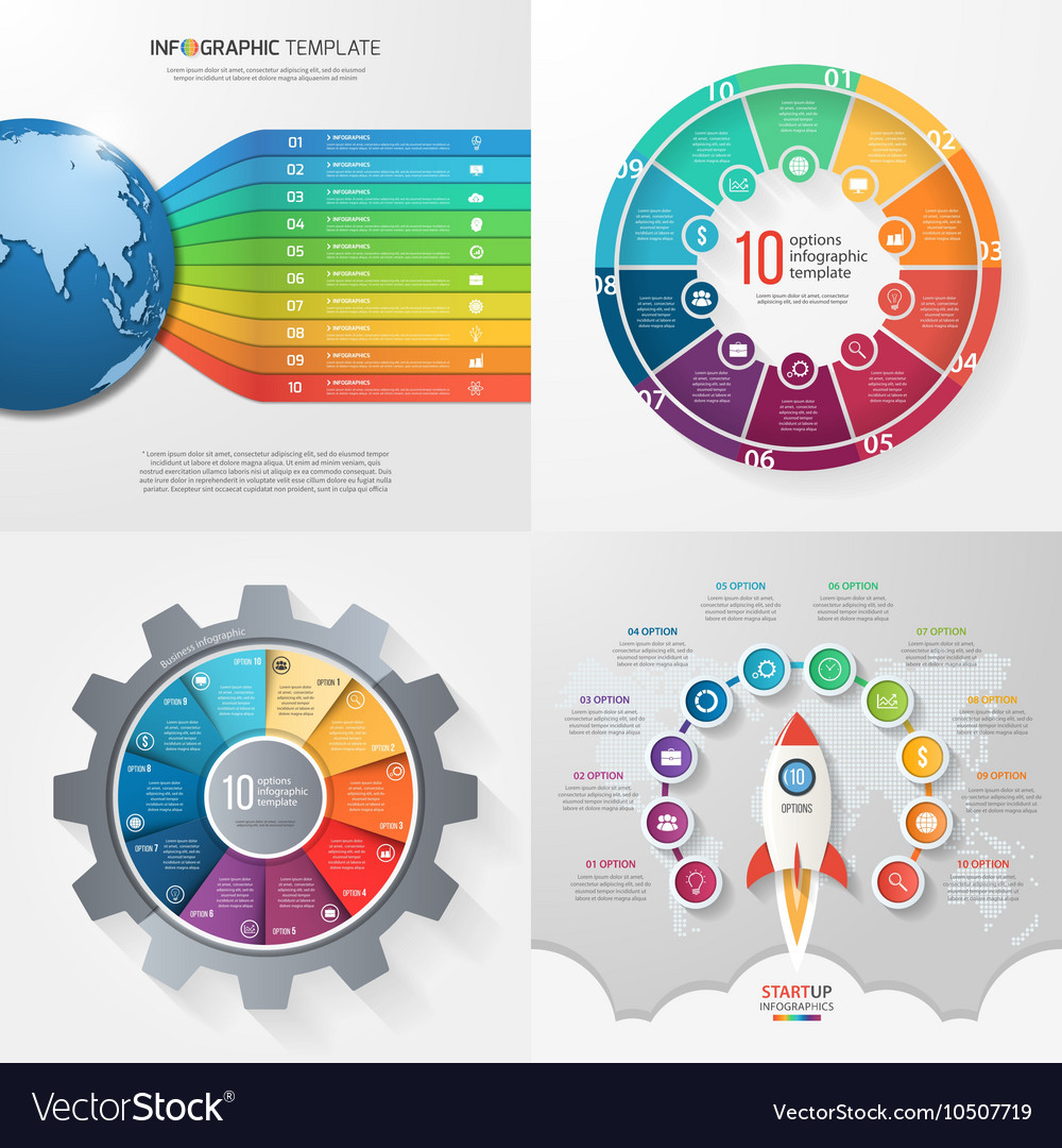 Set 4 infographic templates with 10 processes Vector Image
