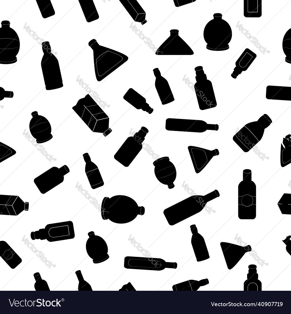 Simple seamless pattern black silhouette bottle Vector Image Simple seamless pattern black silhouette bottle Vector Image