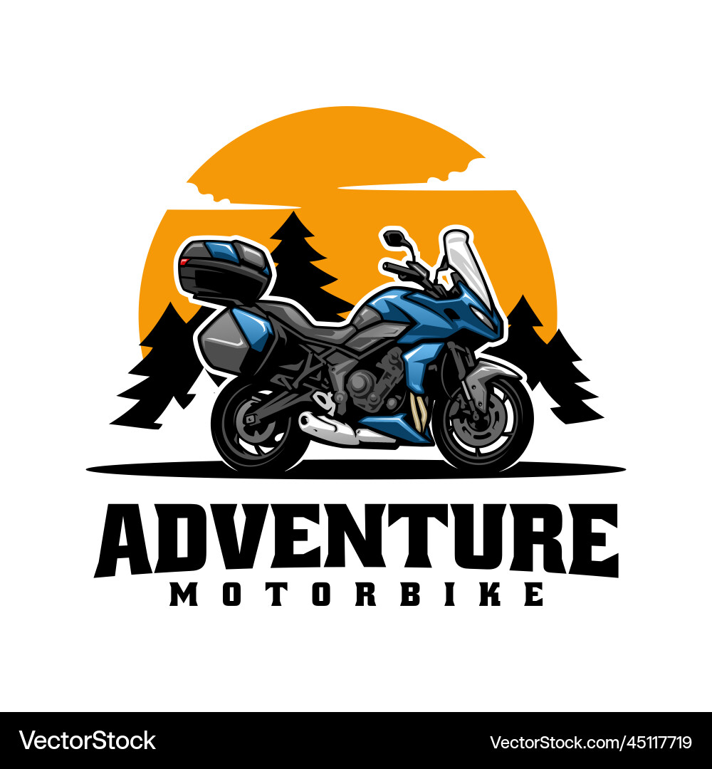 Touring and adventure motorcycle logo Royalty Free Vector