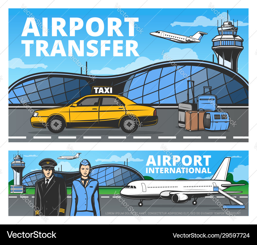 Airport plane on runway pilot and stewardess Vector Image