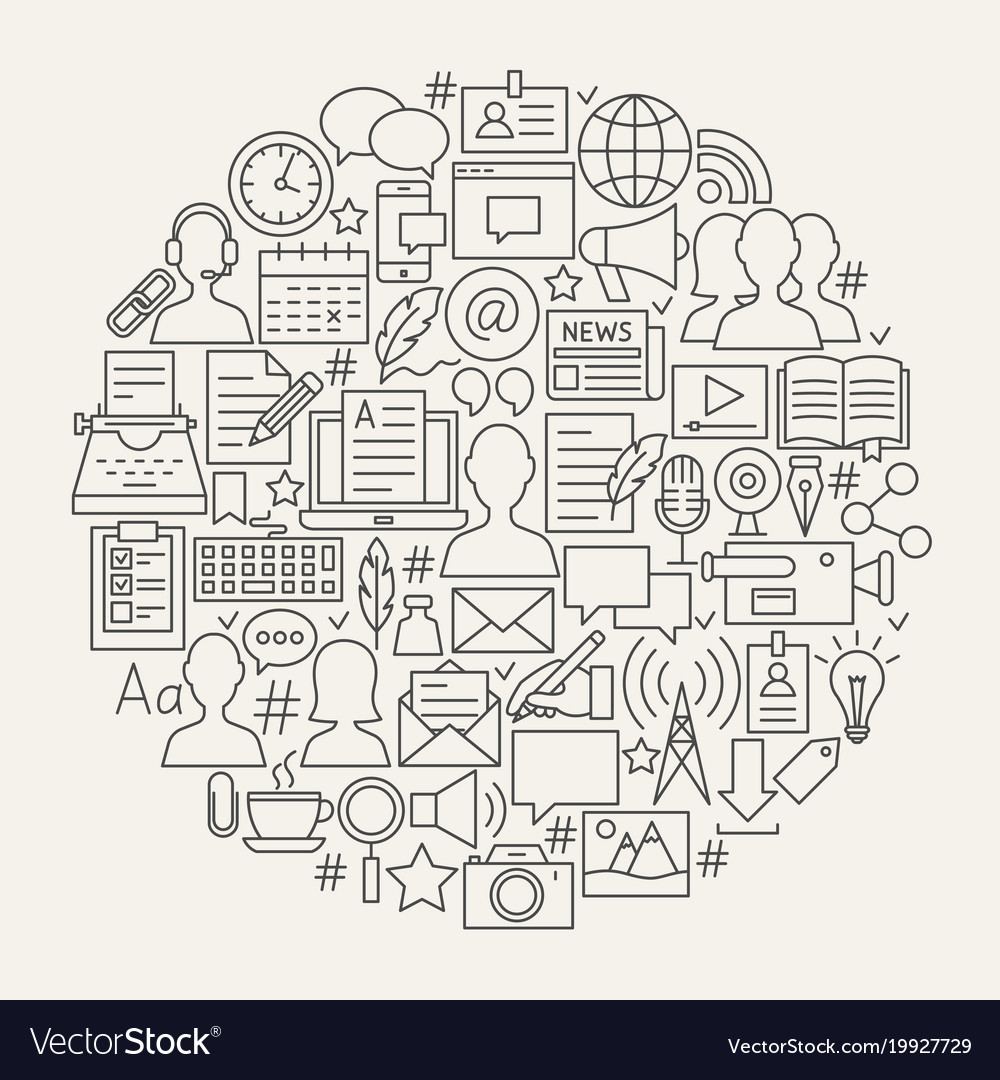 Blogging line icons circle Royalty Free Vector Image