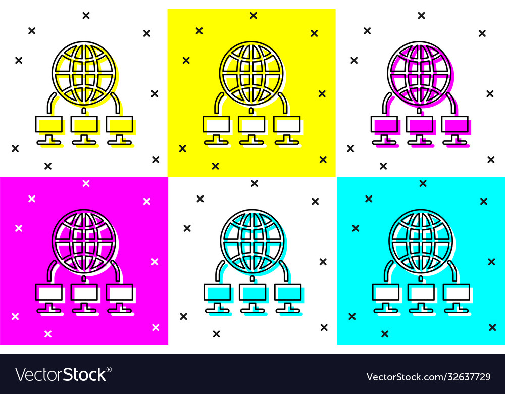 Set computer network icon isolated on color Vector Image