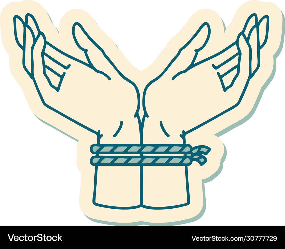 Tattoo style sticker a pair tied hands Royalty Free Vector