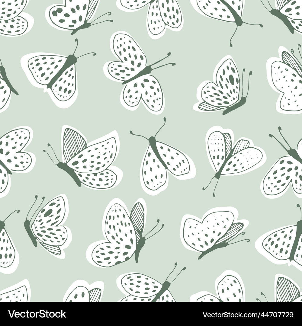White moths on a green sage color background Vector Image
