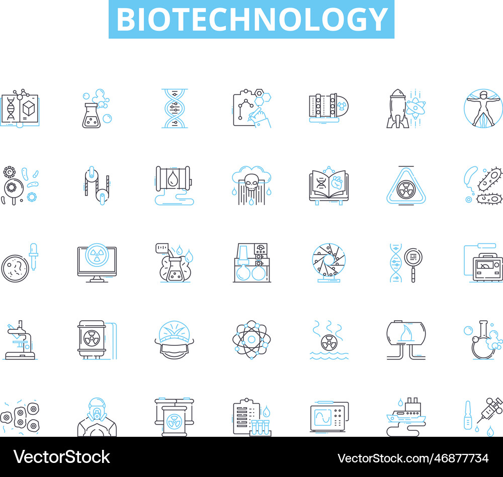 Biotechnology linear icons set genetic Royalty Free Vector