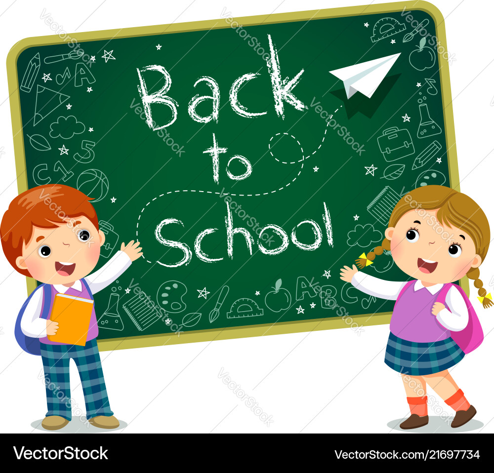 School kids with blackboard Royalty Free Vector Image