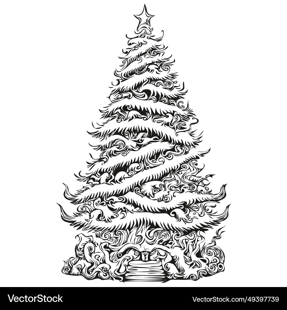 Christmas tree greeting card design hand drawn Vector Image