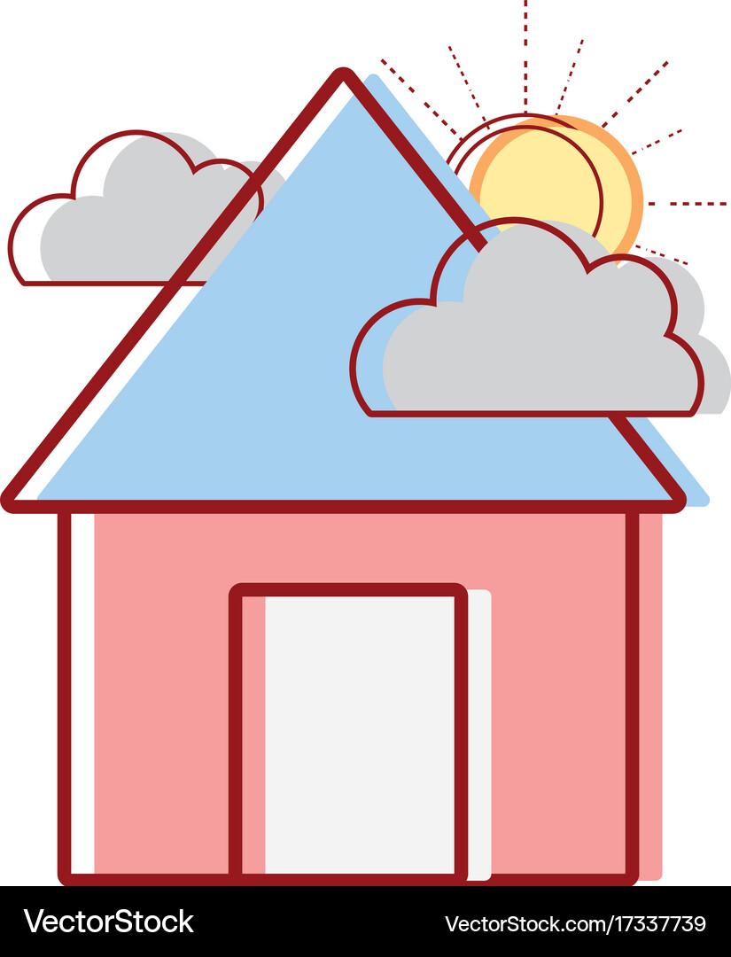 House with clouds and sun natural weather Vector Image