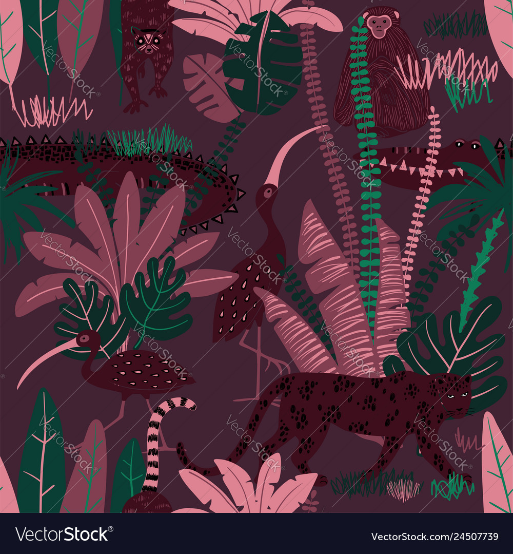Jungle wildlife animals seamless pattern Vector Image