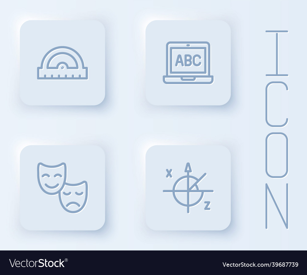 Set line protractor grid laptop comedy Royalty Free Vector Set line protractor grid laptop comedy Royalty Free Vector