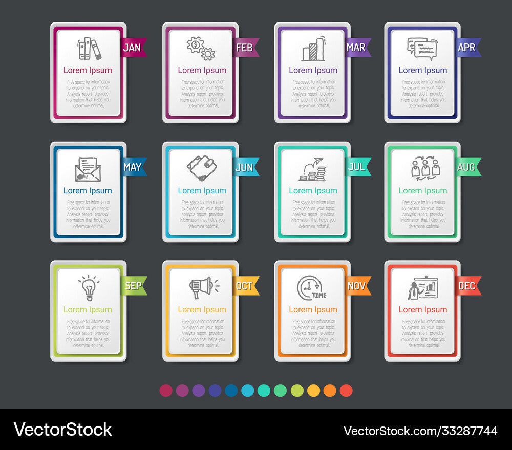 Presentation template for 12 months Royalty Free Vector