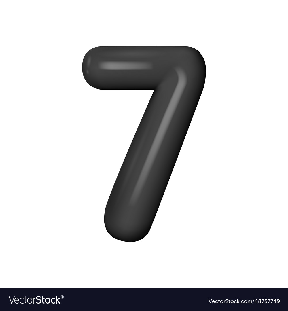 3d black number 7 black realistic plastic number Vector Image