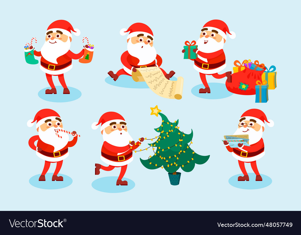 Collection of christmas santa claus characters Vector Image