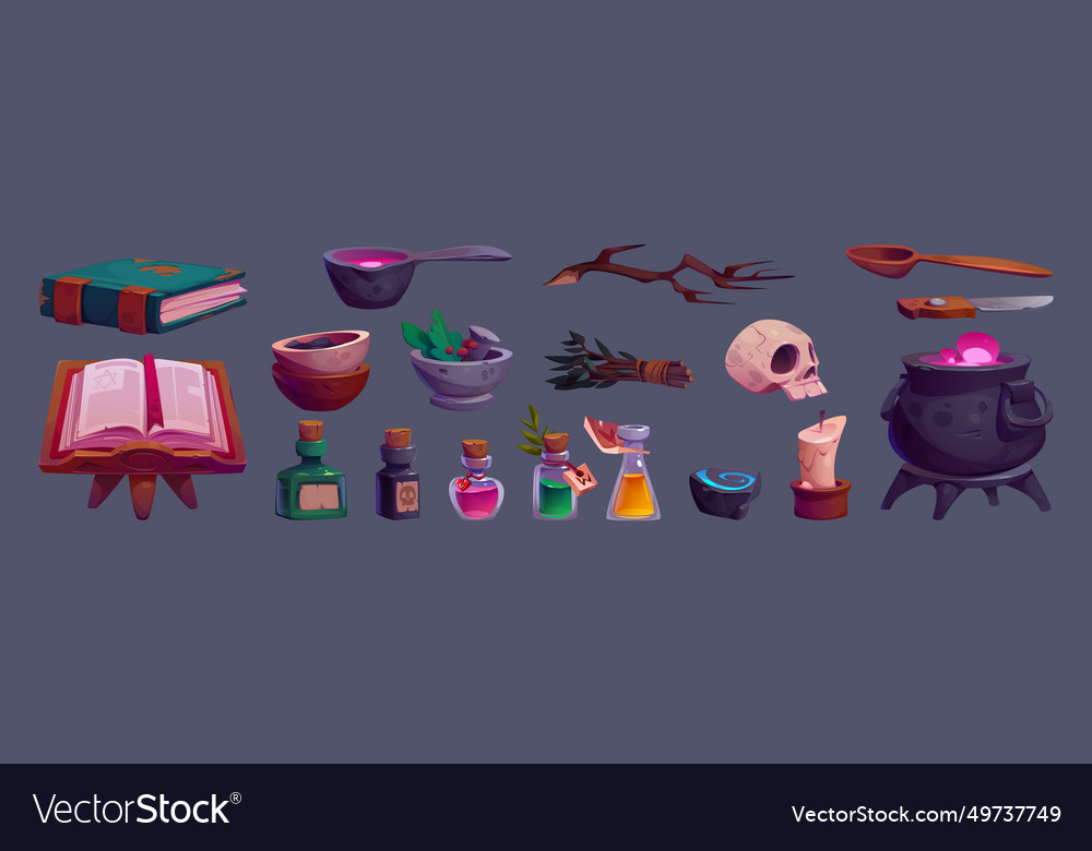 Witch or wizard magic elements set Royalty Free Vector Image