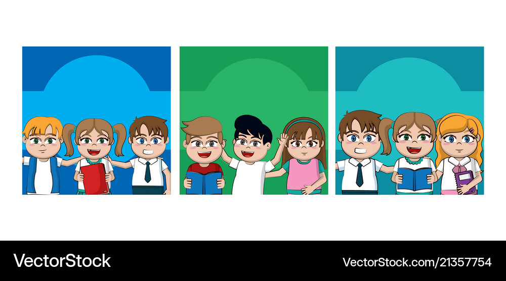Kids students cartoons cards Royalty Free Vector Image