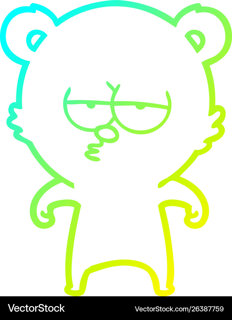 Cold gradient line drawing bored bear cartoon Vector Image