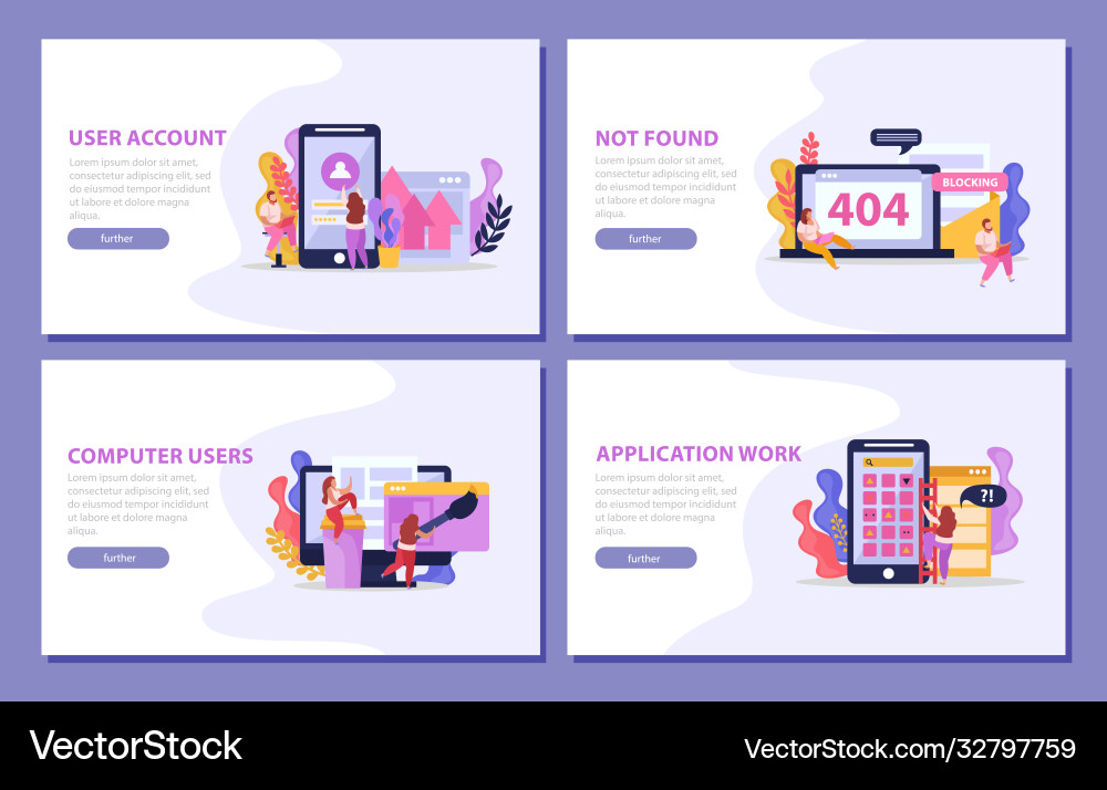 Computer users horizontal banners Royalty Free Vector Image