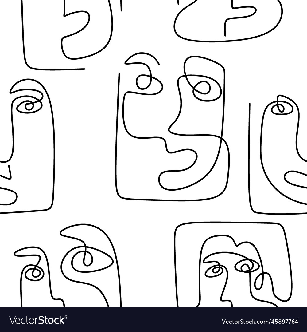 Abstract face seamless pattern continuous line Vector Image