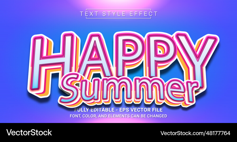 Happy summer text style effect editable graphic Vector Image