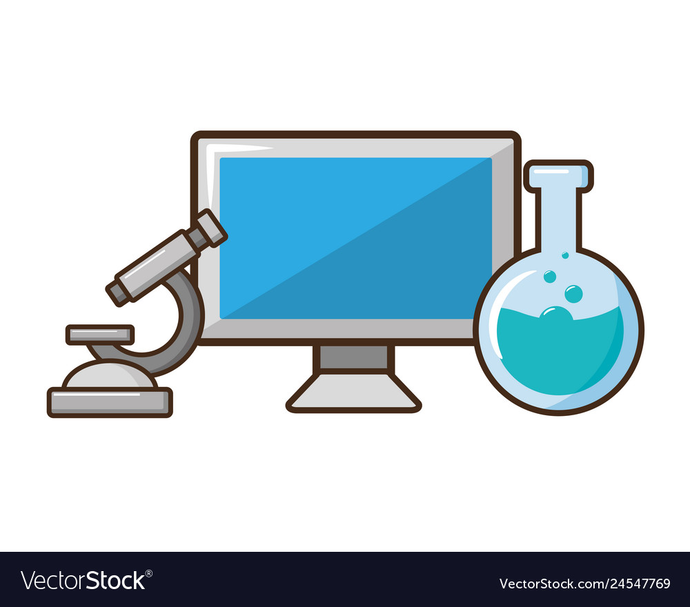 Computer microscope laboratory science Royalty Free Vector