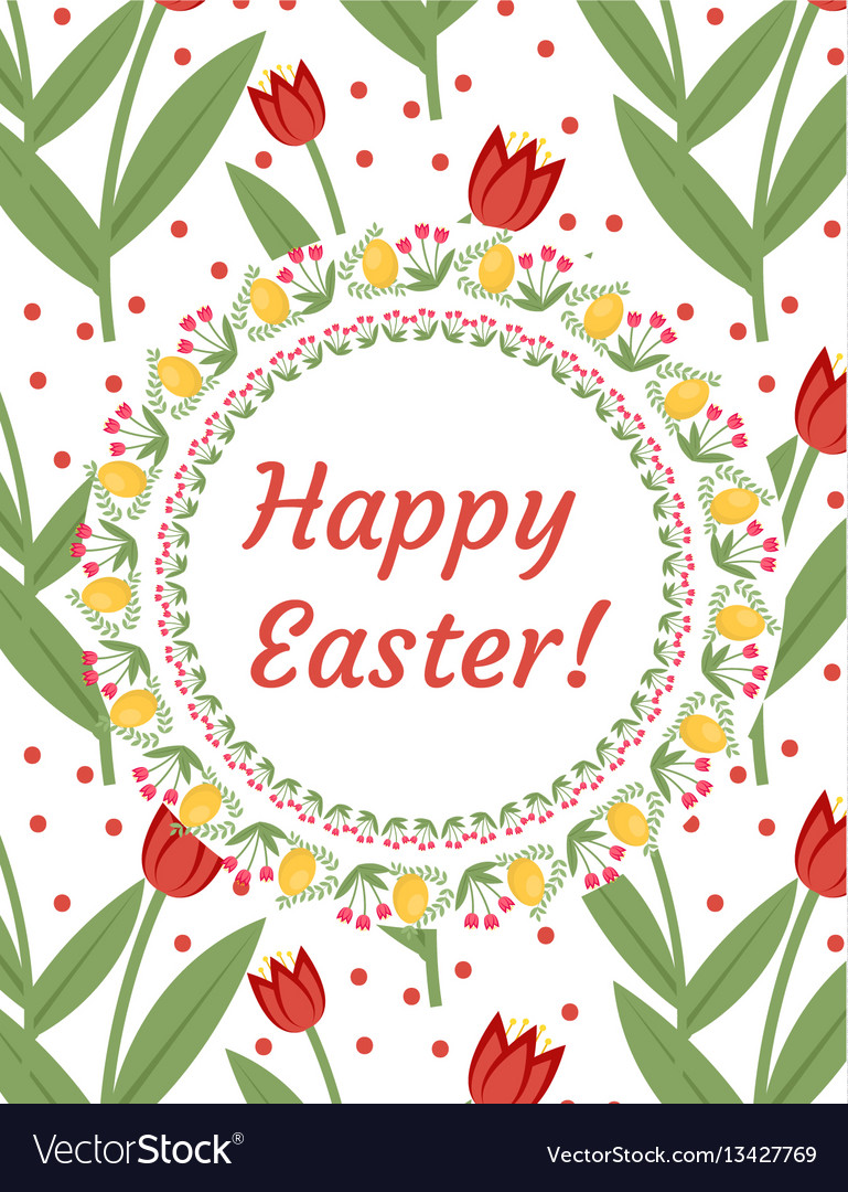 Happy easter greeting card flyer poster with red Vector Image