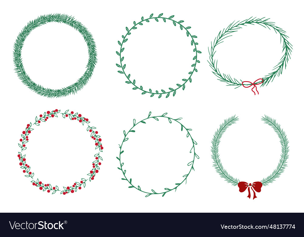 Christnas greenery garland circle frame with bow Vector Image Christnas greenery garland circle frame with bow Vector Image