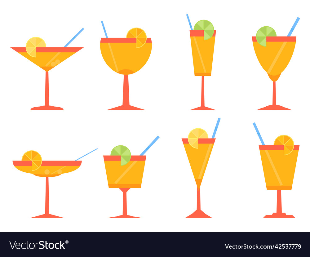 Cocktail Icon Set Isolated On White Background Vector Image