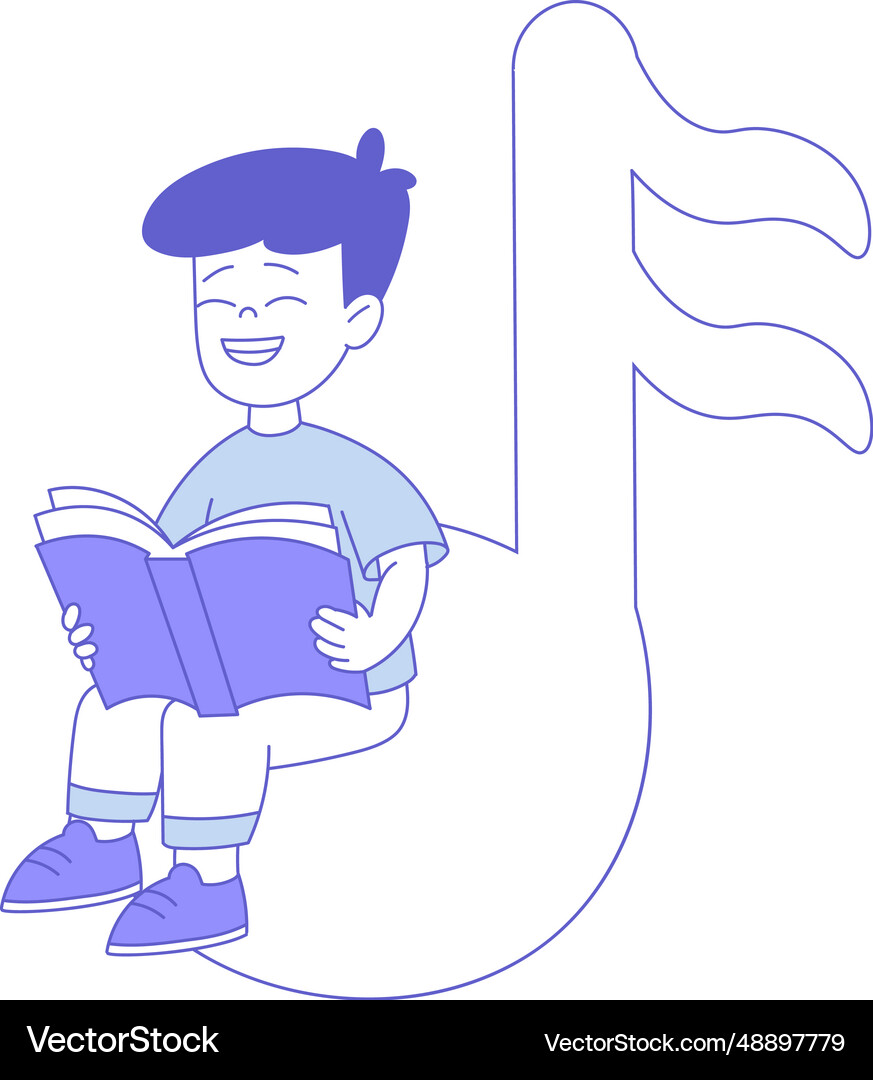 Cute boy at music lesson singing with open book Vector Image