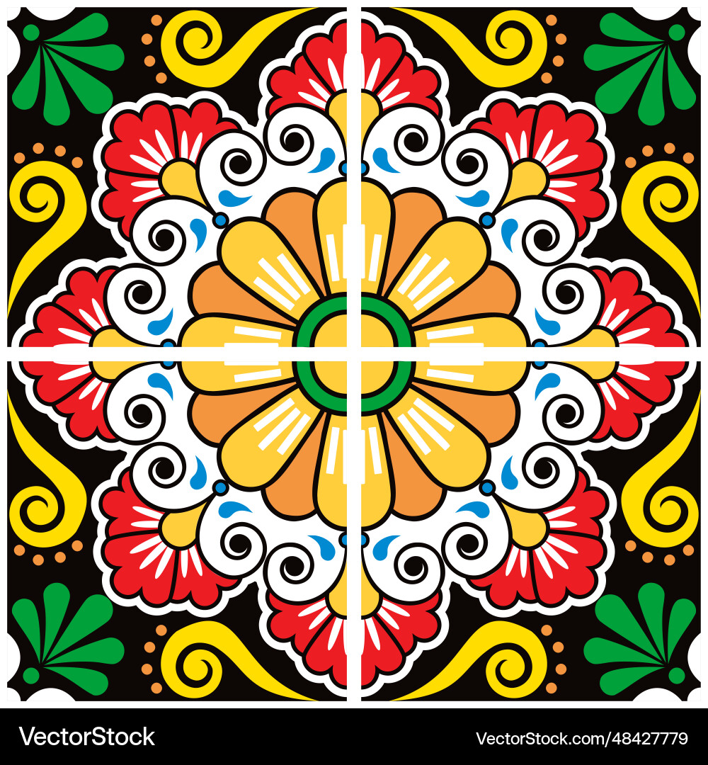 Mexican talavera tile design set - colorful Vector Image