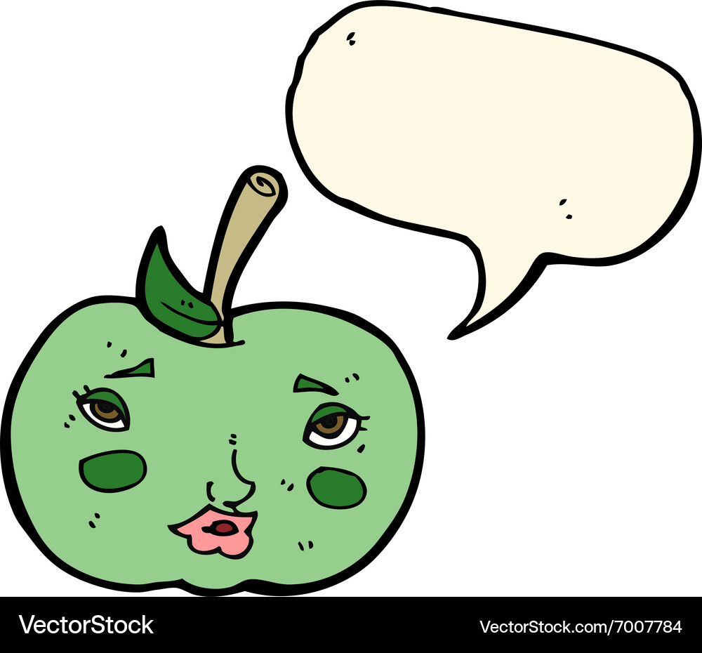 Cartoon apple with face speech bubble Royalty Free Vector
