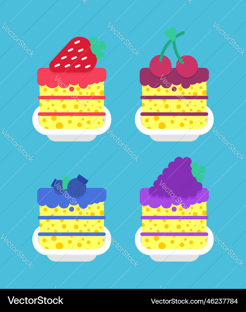 Desserts set cake piece in plate blueberries Vector Image