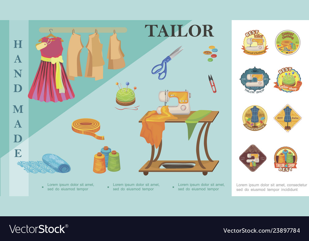 Flat tailoring elements concept Royalty Free Vector Image