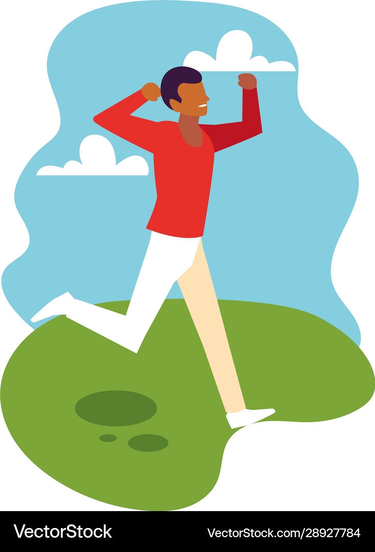 Man in pose dancing landscape background Vector Image
