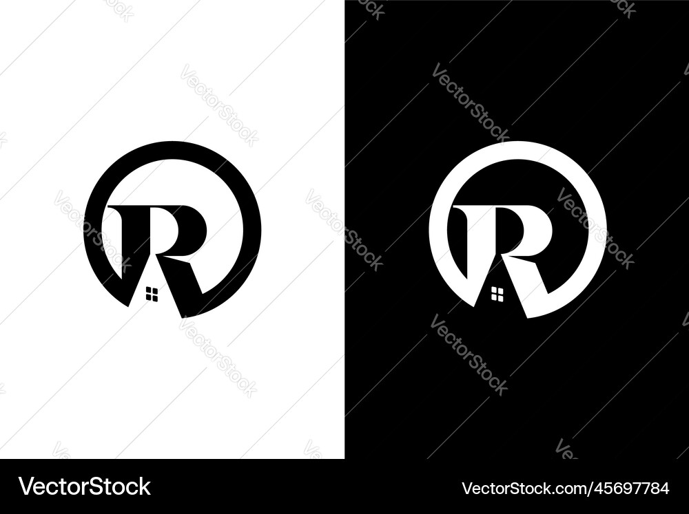 Real estate logo monogram r house letter initial Vector Image