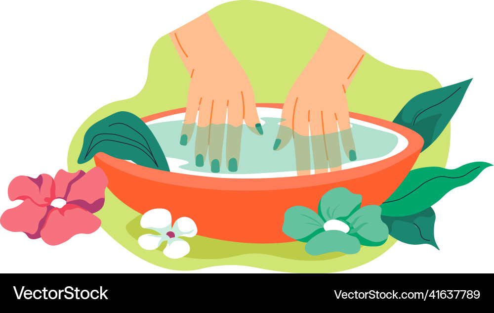 Hands soaking in bowl aromatic water spa salon Vector Image