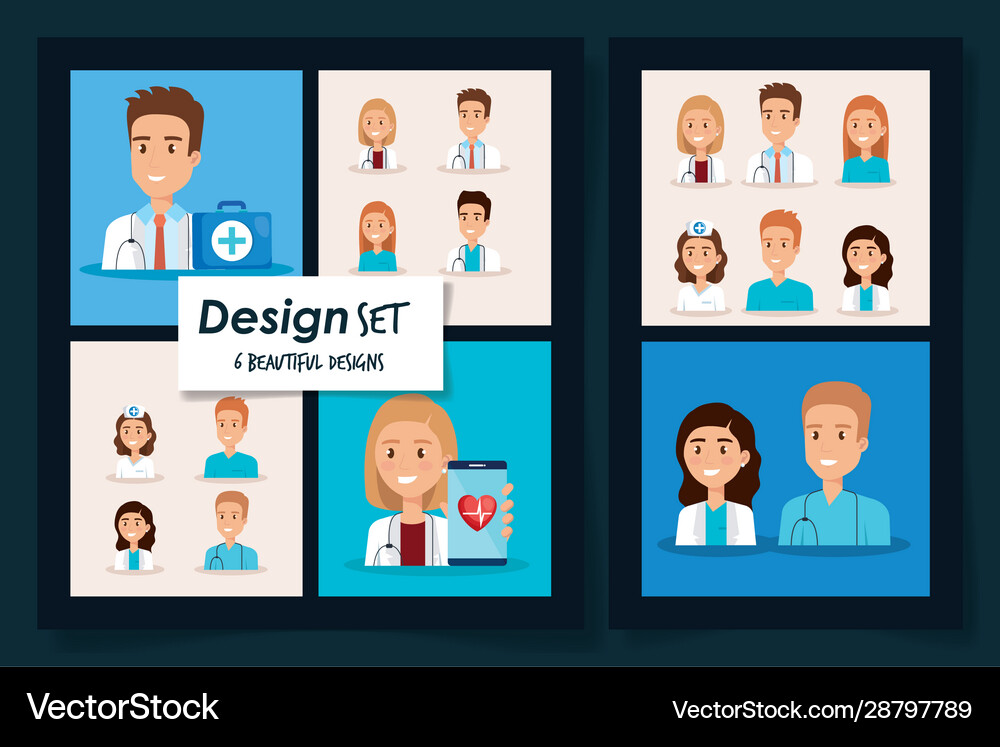 Six designs group doctors Royalty Free Vector Image