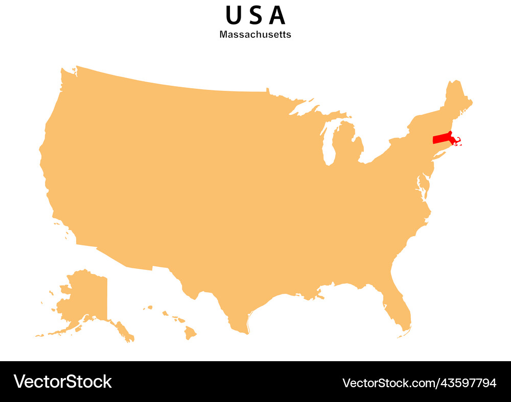 Massachusetts state map highlighted on usa Vector Image