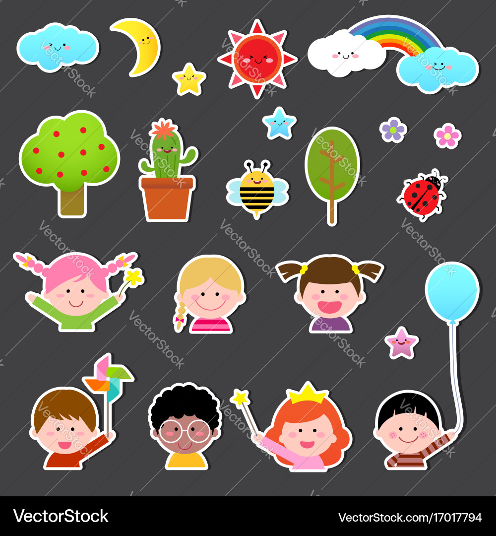 Set kids and cute nature element Royalty Free Vector Image