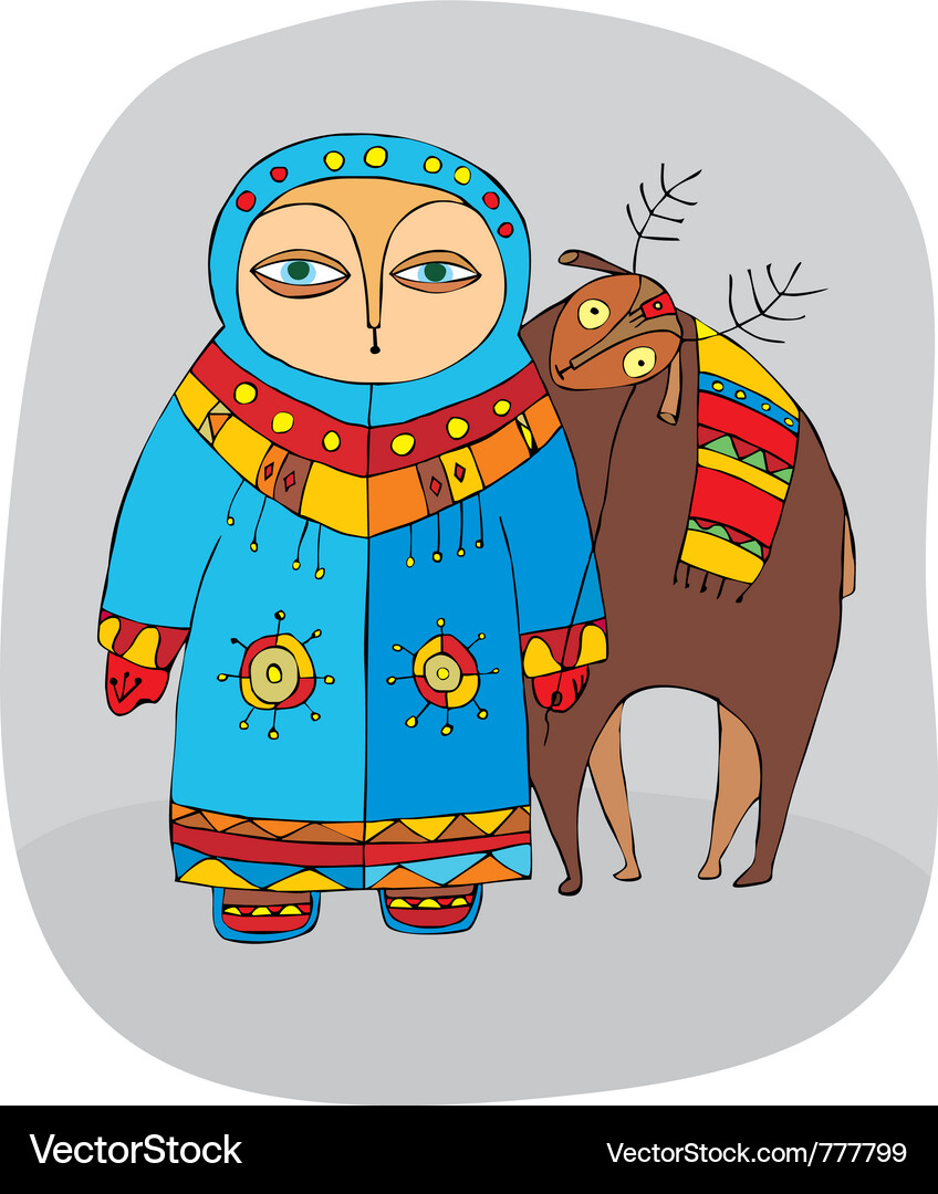Man and reindeer Royalty Free Vector Image - VectorStock