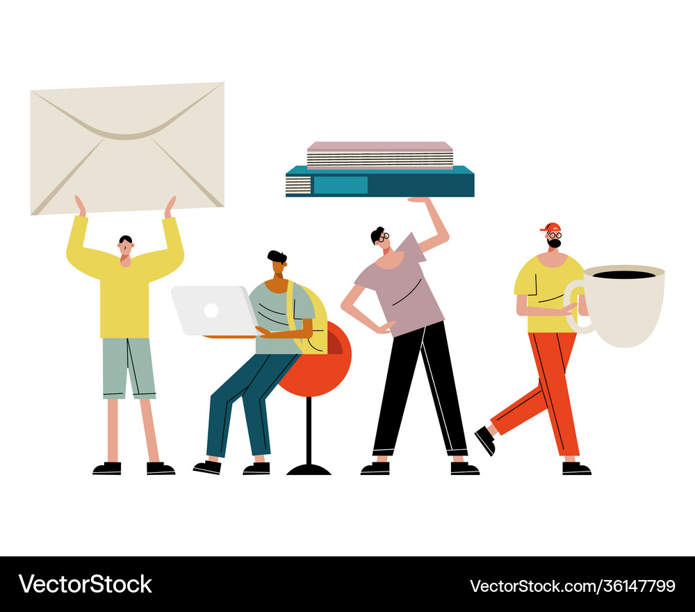 Young men lifting objects characters Royalty Free Vector