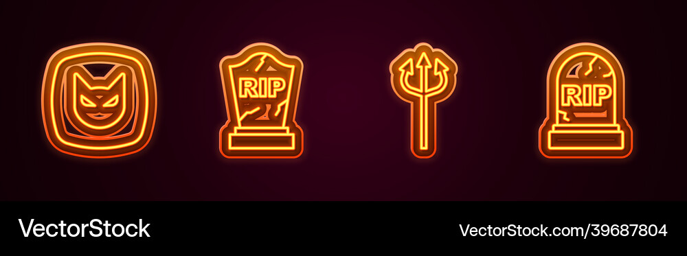 Set line black cat tombstone with rip written Vector Image