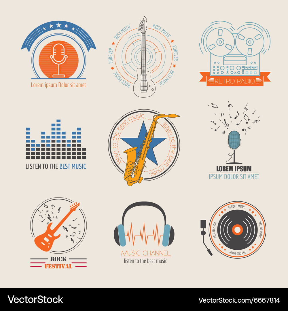 Musical instruments logos and badges graphic Vector Image