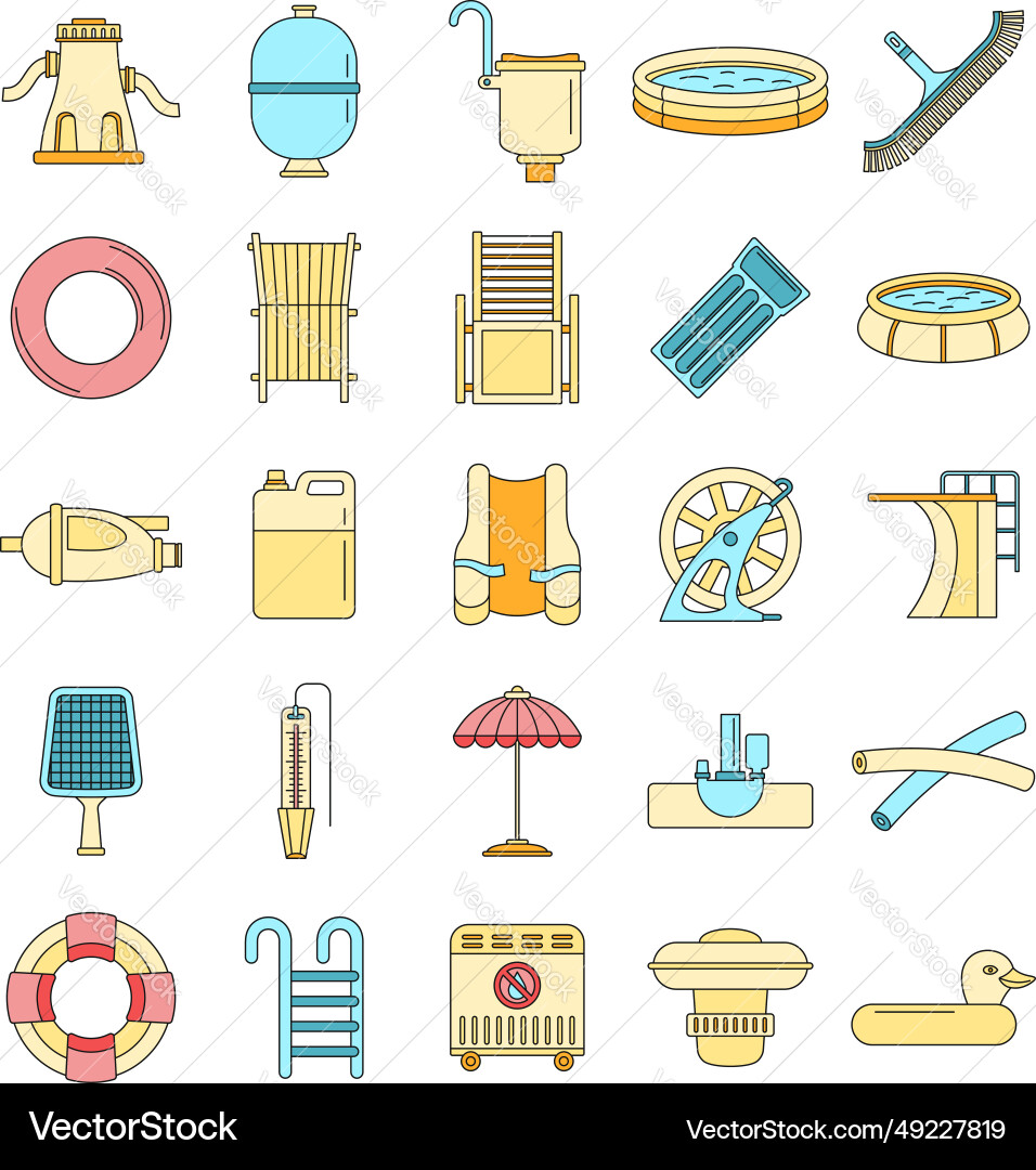 Swimming equipment icon set color Royalty Free Vector Image
