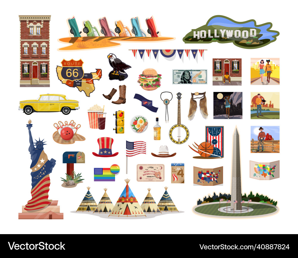Set of american landmarks Royalty Free Vector Image