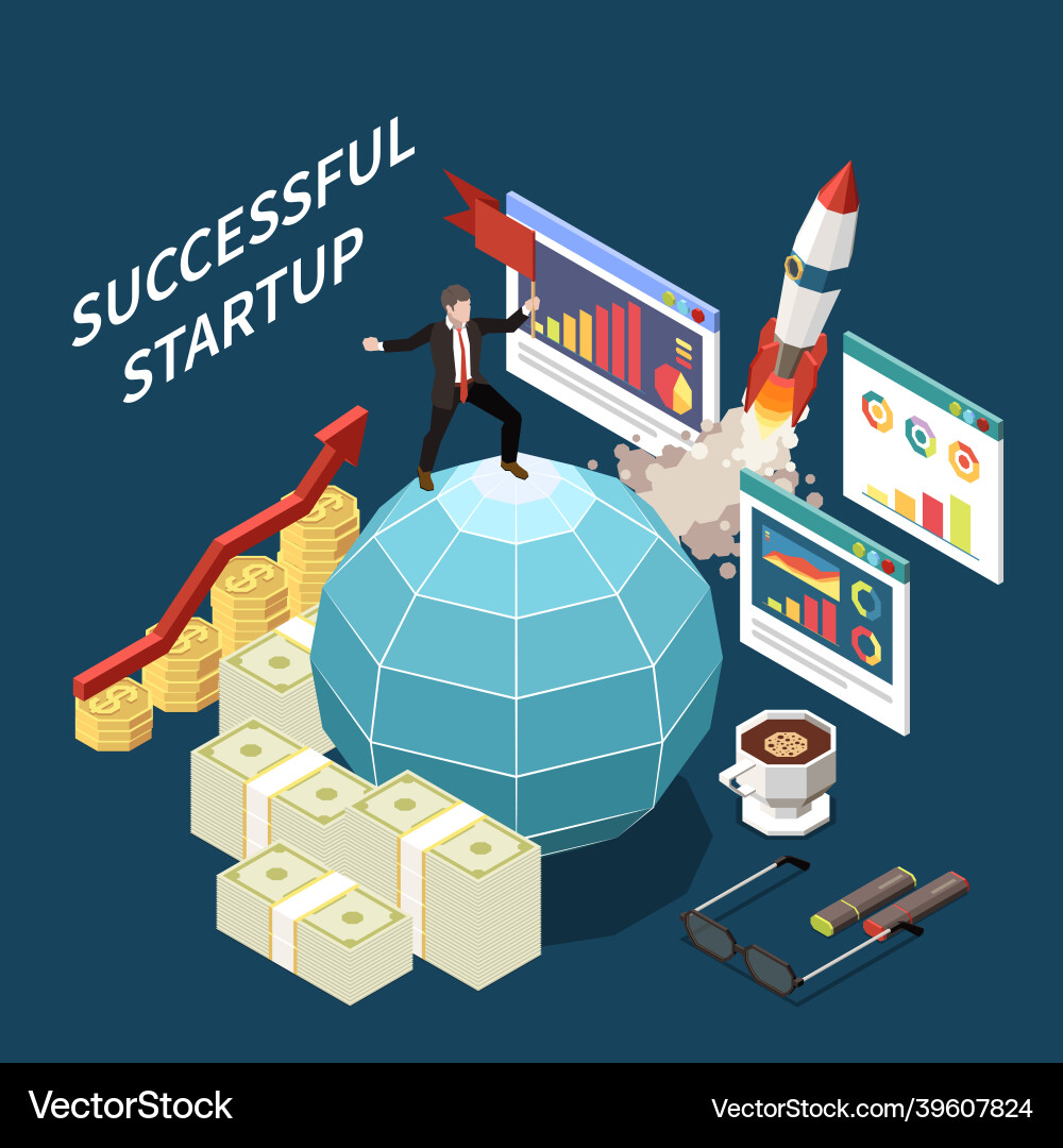 Startup project isometric concept Royalty Free Vector Image