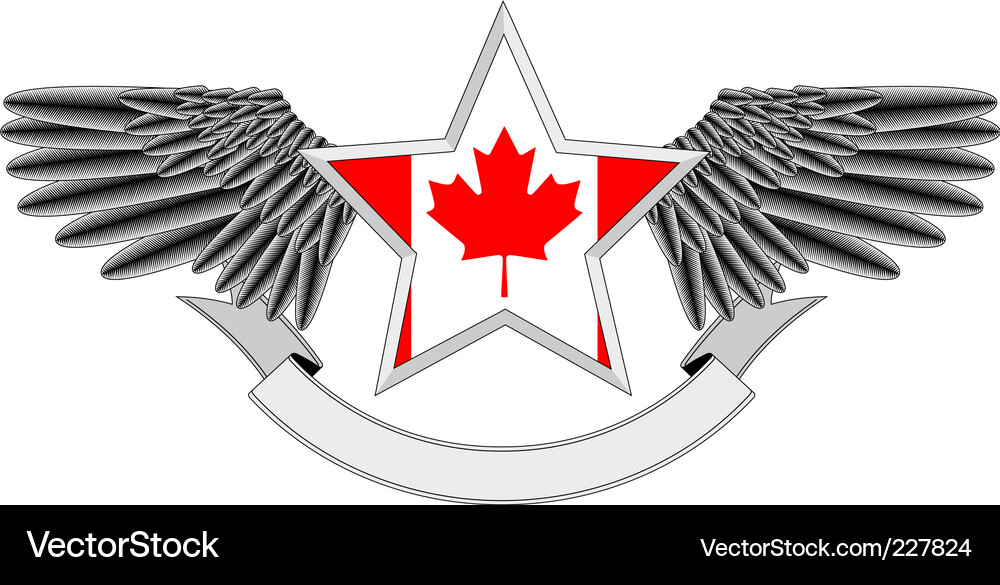 Winged star with canadian flag Royalty Free Vector Image