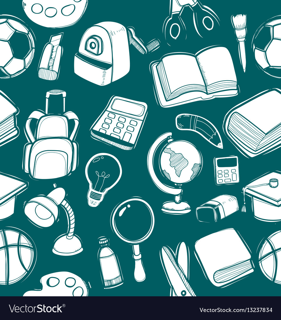 School element doodle pattern Royalty Free Vector Image