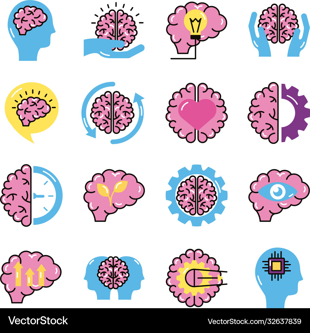 Bundle brains organs set icons Royalty Free Vector Image